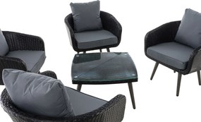 Lounge souprava Ameland plochý ratan železitě šedá 45 cm (tmavě šedá) – černá