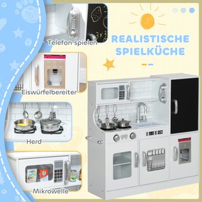 Dětská kuchyňka, hrací kuchyňka s telefonem, tabule, mikrovlnná trouba, sporák, dřez, příslušenství, výrobník kostek ledu, 3-8 let, bílá