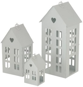 Lucerna kovová Domek 24 cm bílá