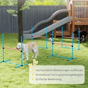 PawHut Agility set pro psy 4dílné výškově nastavitelné agility vybavení se 4 překážkami Přepravní taška 99 x 65 x 94 cm Světle modrá barva