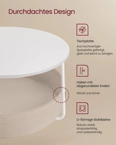 Kulatý konferenční stolek s úložným prostorem, matně bílý a kamelově hnědý