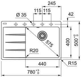 Franke Centro CNG 611-78 TL/2 Granitový dřez s odkapem vpravo, 78x50cm, černá mat, 114.0637.513