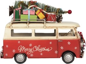 Červený retro model autobus s dárky a stromkem Christmas - 38*16*28 cm