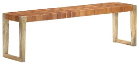 Lavice 150 cm hnědá pravá kůže a masivní mangovníkové dřevo - Default Title