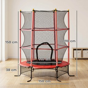 HOMCOM dětská trampolína Ø163 cm, trampolína s ochrannou sítí, kryt hran, zahradní trampolína pro děti 3-10 let, max. zatížení 50 kg, červená barva