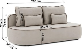 Hnědá/taupe sametová rozkládací/s úložným prostorem pohovka 210 cm Saga – Ropez