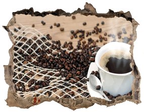 Wallmuralia Nálepka 3D díra Káva a zrnka kávy 95x64 cm