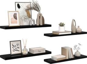 Plovoucí nástěnné police 4 ks lesklé černé 90x23,5x3,8 cm MDF 323777