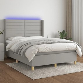 Box spring postel s matrací a LED světle šedá 140x190 cm textil 3138949