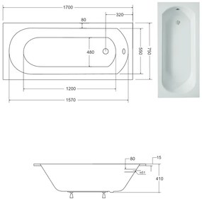 NIKIDO Akrylátová vana INTRICA SLIM 150x75, 160x75, 170x75 Velikost: 160x75