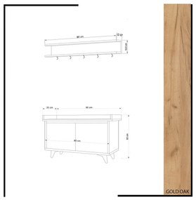 Nástěnný věšák s botníkem Arasso Oak and White