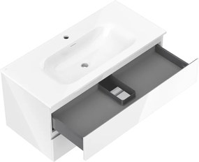 Mexen Orio, koupelnová skříňka 100 cm s umyvadlem Vela, 2 zásuvky, bílá lesklá, 91A10-10047-2-BFF00-W23M00