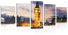 5-dílný obraz noční Big Ben v Londýně - 200x100 cm