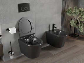 Mexen Rico závěsné wc Rimless s toaletním sedátkem Slim z duroplastu, černá matná - 30720185