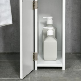 Kleankin Koupelnová Sloupová Skříňka s Dvířky a Otevřenými Policemi - Moderní Koupelnová Skříňka 15,2x29,8x118 cm Bílá