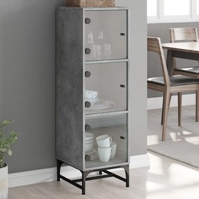 Highboard se skleněnými dvířky betonově šedý 35 x 37 x 120 cm