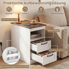 Costway Noční stolek s nabíjecí stanicí, úzký s otevřeným úložným