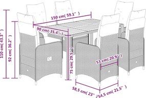 7dílný zahradní bistro set s poduškami šedý polyratan 3277023