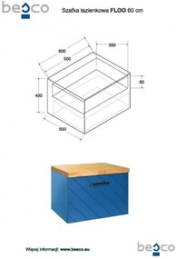 BESCO Spodní skříňka FLOO modrá matná Barva - Modrá, Madla - Zlatá, Rozměr A - 60 cm, Rozměr B - 50 cm, Rozměr C - 40 cm, Způsob provedení - Levá varianta NASUF654CZL