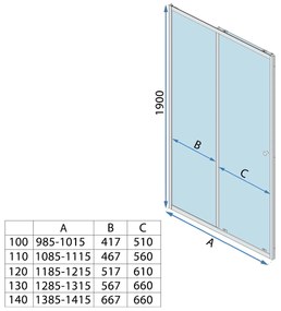 Jednokřídlé posuvné sprchové dveře REA PRIMO SLIDE 110 cm pro instalaci do niky, chrom/transparent - bez vaničky