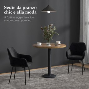 HOMCOM Set 2 čalouněných židlí v severském stylu, látkové kuchyňské židle, křeslo se železnými nohami pro obývací pokoj, 54x57x80 cm, černé
