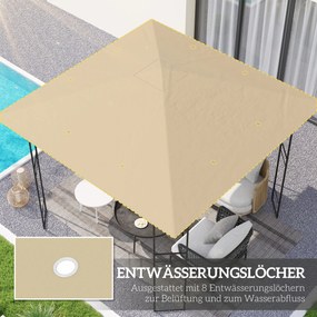 Náhradní střecha pro pavilon 3 x 3 m Vodoodpudivá střecha pavilonu UPF30+ Náhradní potah Oxfordská tkanina, 370 g/m², béžová barva