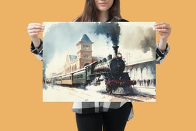 Plakát - Parní vlak v nádraží FeelHappy.cz Velikost plakátu: A3 (29,7 × 42 cm)