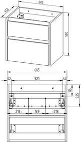Mereo Mereo, Opto, koupelnová skříňka s umyvadlem z litého mramoru 61 cm, bílá, dub, bílá/dub, černá, CN940M