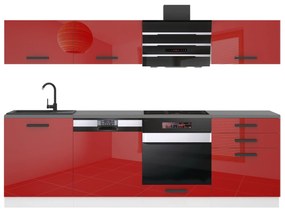 Kuchyňská linka Belini Premium Full Version 240 cm červený lesk s pracovní deskou LINDA
