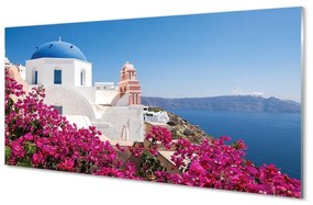 Obraz na skle Řecko květiny mořské stavby 100x50 cm