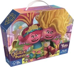 Trefl - Puzzle - Třpytivé Glitter puzzle v kufříku Trollové 3 / 70 díl