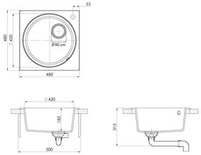 vidaXL Marketos Kuchyňský dřez s přepadem černý žula