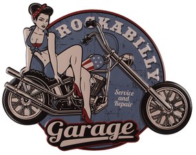 Nástěnná kovová cedule Garage se slečnou v pin-up stylu - 46*60 cm