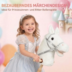 AIYAPLAY hobby horse na tyči se zvukem a kolečkem, bílý
