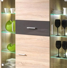 Obývací stěna se skříní FILL | 6 dílů | 127 cm + 370 cm + 114x64 cm | dub sonoma/šedá lesk