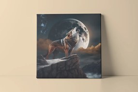 Obraz na plátně - Vlk vyjící na měsíc FeelHappy.cz Velikost obrazu: 80 x 80 cm