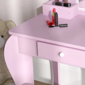 Dětský kosmetický stolek ZONEKIZ pro holky a kluky od 3 let - kosmetický stůl s taburetem a zrcadlem v růžovém designu ve tvaru mraku