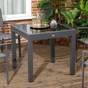 Rozkládací zahradní stůl Outsunny z hliníku s obdélníkovým tvarem a tvrzeným sklem pro 4-6 osob, nosnost 50 kg, rozměry 80-160x80x75 cm, černý
