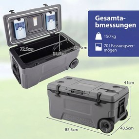 Costway Chladicí box 70 L Velký termobox z plastu s kolečky a madlem Izolovaný