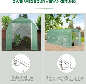 Outsunny Skleník na rajčata s oknem 500x200x210cm zelený polytunel pro zahradu a pěstování rostlin | Aosom.de
