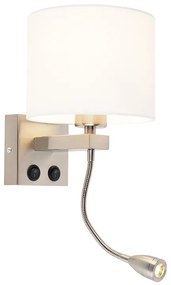Moderní nástěnná lampa z oceli s bílým stínidlem - Brescia