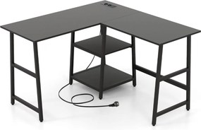 Costway Desk Rohový stůl ve tvaru L se zásuvkami a USB porty – 120 × 120 × 75 cm