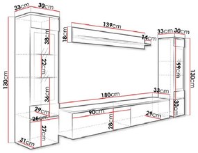 Obývací stěna s LED osvětlením WANDA 2 - dub wotan / lesklá černá