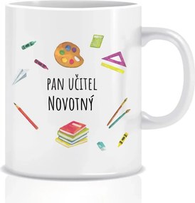 Personalizovaný klasický bílý keramický hrníček 300 ml pro paní učitelku/pana učitele (pomůcky)