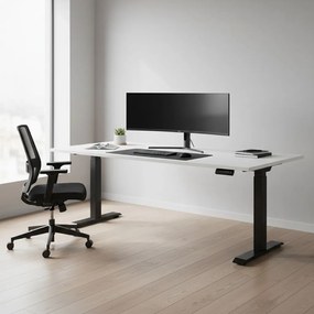 Výškově nastavitelný stůl OfficeTech Long, 240 x 80 cm, černá podnož, světle šedá