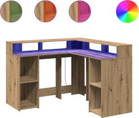 Psací stůl s LED dub artisan 130 x 130 x 91 cm kompozitní dřevo 3309455