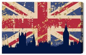 Obraz Vlajka Spojeného Království Se Siluetou Londýna Nedostatek Nedostatek Plátno Canvas 120x80