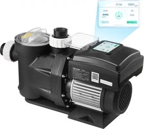 Bazénové čerpadlo VEVOR s proměnnou rychlostí, 2200 W, AC 220–240 V, 43 000 l/h, zapuštěné/nadzemní bazénové čerpadlo s filtračním košem, výkonné samonasávání, programovatelný časovač, pro zapuštěné i nadzemní bazény