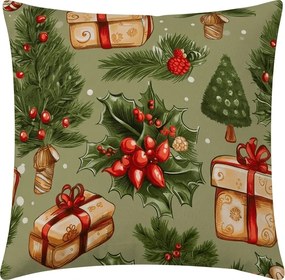 Povlak na polštář z mikrovlákna CHRISTMAS PRESENTS 45x45 cm, zelený