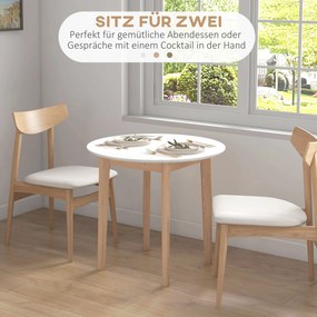 HOMCOM Jídelní stůl, kulatý kuchyňský stůl pro 2 osoby, jídelní stůl ve venkovském stylu, do obývacího pokoje, masiv, Ø75 x 76 cm, bílý